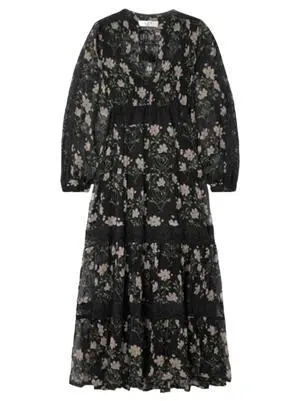 SEA Sea Mid-Length Floral Lace-Trimmed Dress