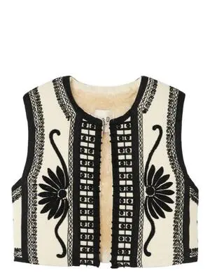 Sea Embroidered Cropped Vest - Black