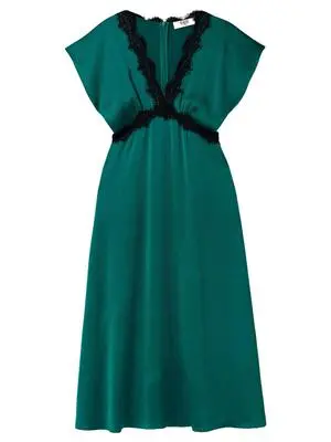 Sea Midi Dress With Lace Trim - No