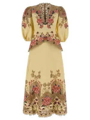 Farm Rio Monstera Embroidered Linen Midi Dress In Green | Editorialist