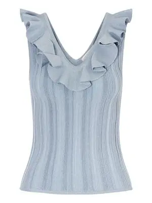 Zimmermann Aster Metallic Ruffled V-neck Top - Gray