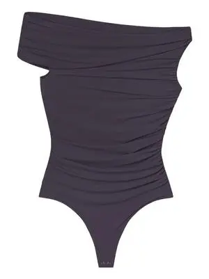 AGOLDE Sherilyn Draped Off-the-shoulder Bodysuit - Chocolate Brown
