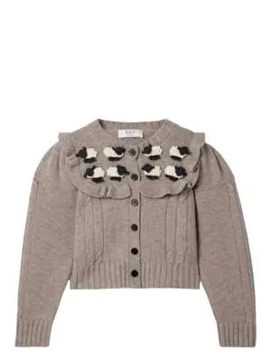 Sea Appliquéd Cable-knit Wool Cardigan - Nude