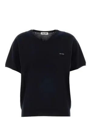 Miu Miu V-neck Short Sleeve Knitted Jumper - Black