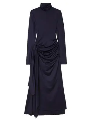 Victoria Beckham Gathered Draped Jersey Turtleneck Midi Dress - Black