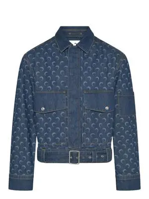 MARINE SERRE Belted Moon-print Denim Jacket - Blue