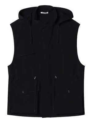 Auralee Zipper Vest With Drawstring Hood - Black