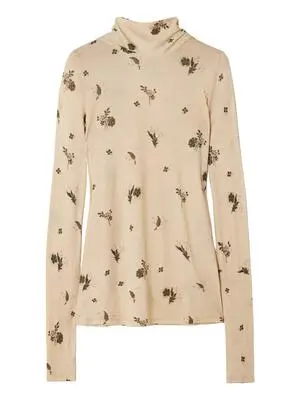 TOTEME Floral Print Draped High Neck Top - Nude