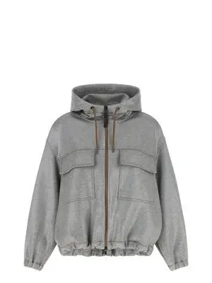 Brunello Cucinelli Brunello Cucinelli Drawstring Zip-Up Hoodie Gray