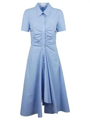 Alexander McQueen Gathered Shirt Midi Dress - Blue