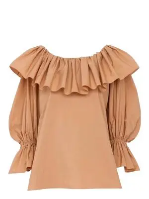 Chloé Off-the-shoulder Ruffled Poplin Top - Nude