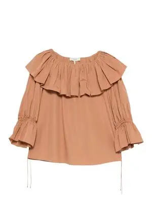 Chloé Chloé Off-the-Shoulder Ruffled Poplin Top Nude