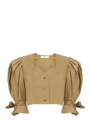 CHLOÉ Chloé Cropped Puff-Sleeve Top With Tie Cuffs