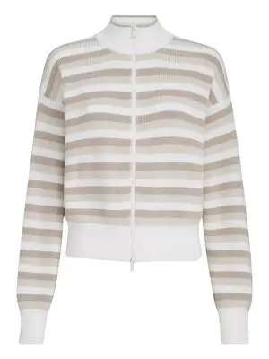 Brunello Cucinelli Ribbed Striped Zip-up Cardigan - White