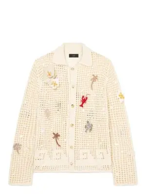 Alanui Alanui "Where The Waves Begins" Crochet Shirt With Embellishments Sand