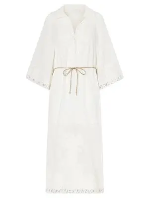 Zimmermann Indra Embroidered Belted Ramie Maxi Dress - White