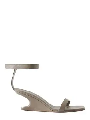 Rick Owens Cantilever Leather Wedge Mules - Gray