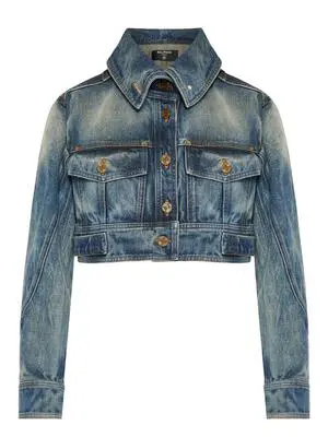 Balmain High-collar Two-pocket Denim Jacket - Blue