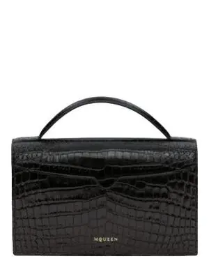 Alexander McQueen Skull Embellished Embossed Top Handle Bag - Black