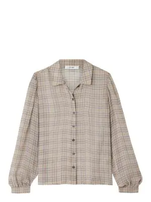 FRAME Plaid Silk Chiffon Shirt - Nude