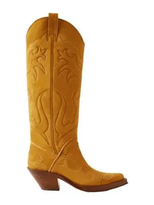 Gabriela Hearst Capitana Embroidered Suede Knee Boots - Brown