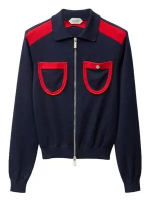Versace Long-sleeved Zipped Cardigan With Medusa Hardware - Blue