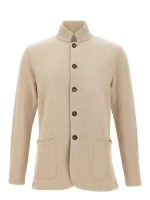 Eleventy Ribbed Collar Buttoned Cardigan - Nude