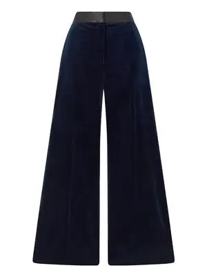 Victoria Beckham Wide-leg Velvet Trousers With Satin Waistband - Black