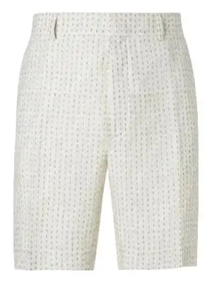 Fendi Beige Linen Shorts With Ff Stitching Motif - Light Brown