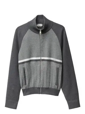 Versace Embroidered Jacquard Knitted Zipped Cardigan - Grey