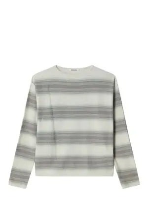 Auralee Striped Cotton And Silk Sweater - Lime Gray Stripe