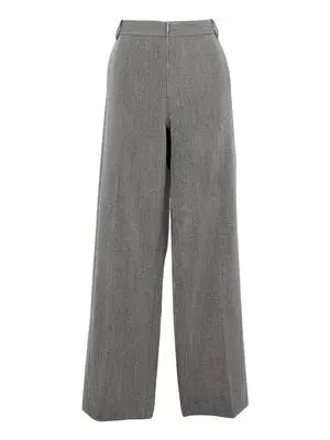 Tibi Wool Straight-leg Pants With Zip Front And Pressed Pleats - Gray