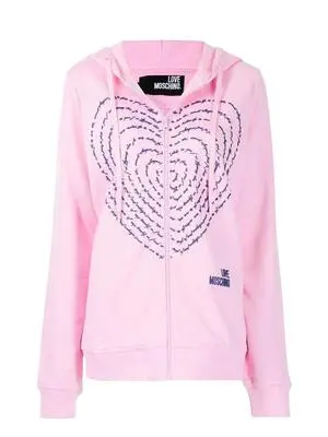 Moschino Heart Print Full Zip Hoodie - Pink
