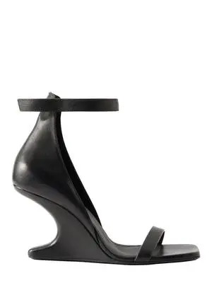 Rick Owens Cantilever Leather Wedge Mules - Black