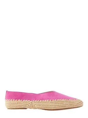 Gabriela Hearst Suede And Raffia Pointed Toe Ballet Flats - Nude