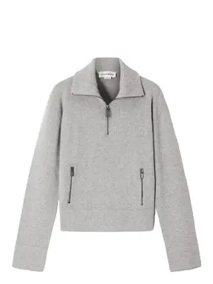 Victoria Beckham Wool And Cashmere-blend Half-zip Sweater - Gray