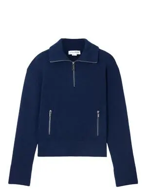 Victoria Beckham Wool And Cashmere-blend Half-zip Sweater - Blue