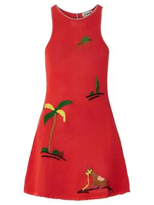 Staud Marea Embroidered Mini Dress - Orange