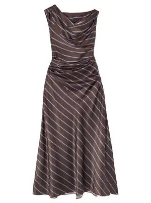 Staud Staud Phare Pleated Striped Dress Brown
