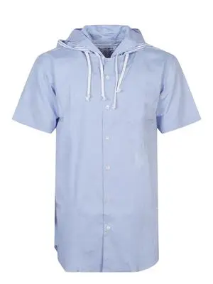 Comme Des Garçons Striped Hooded Shirt - Blue