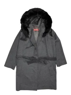 Max Mara Wool Blend Coat With Fur Trimmed Hood - Gray