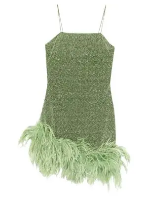 Oseree Lumiere Feather-trim Mini Dress - Green