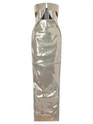 Rick Owens Strapless Cutout Sequined Denim Gown - Nude