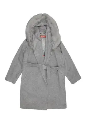Max Mara Wool Hooded Coat With Fur Trim - Gray