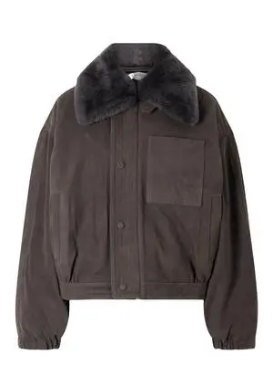 Victoria Beckham Shearling-trimmed Nubuck Bomber Jacket - Black