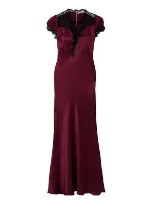 RODARTE Lace-trimmed Silk-satin Midi Dress - Brown