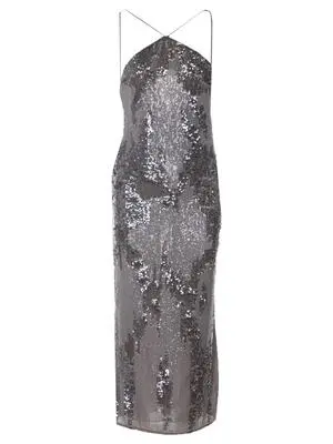 Patrizia Pepe Sequined Strappy Midi Dress - Gray