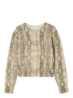 FRAME Snake Print Cashmere Cardigan - Nude