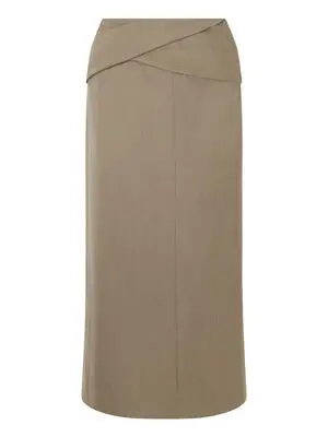 Victoria Beckham Belted Wool-blend Twill Midi Skirt - Gray
