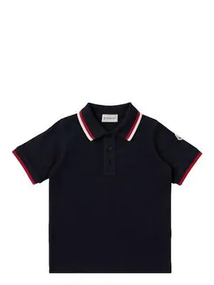Moncler Tricolour-trimmed Cotton Piquet Polo Shirt - Black